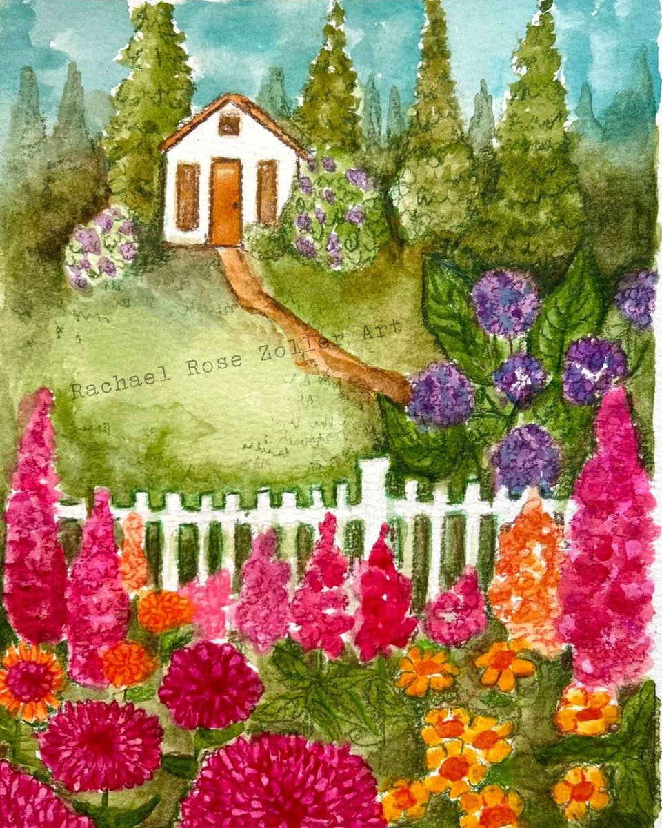 Cottage Garden Watercolor Painting by Rachael Rose Zoller ...